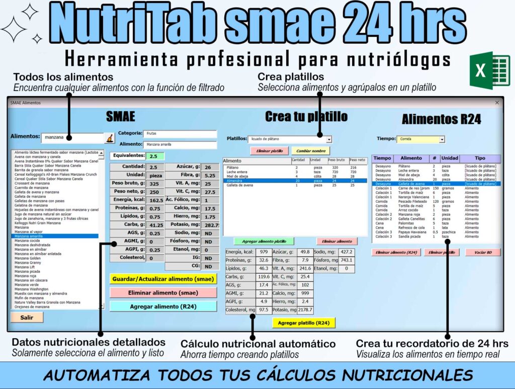 Recordatorio de 24 horas en Excel – NutEx